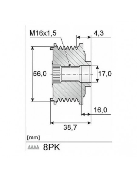 Rola Alternator M16x17/61x38.7 mm John Deere AL156092, AL166835 ...